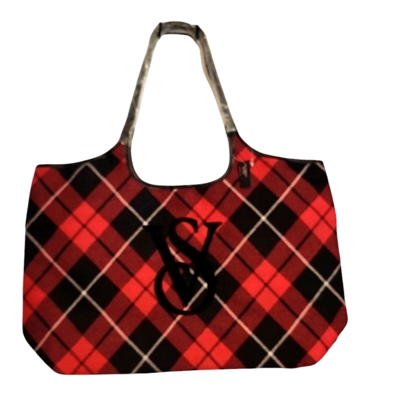 Victoria's Secret | Bags | Victorias Secret Red Black Plaid Tote Bag ...